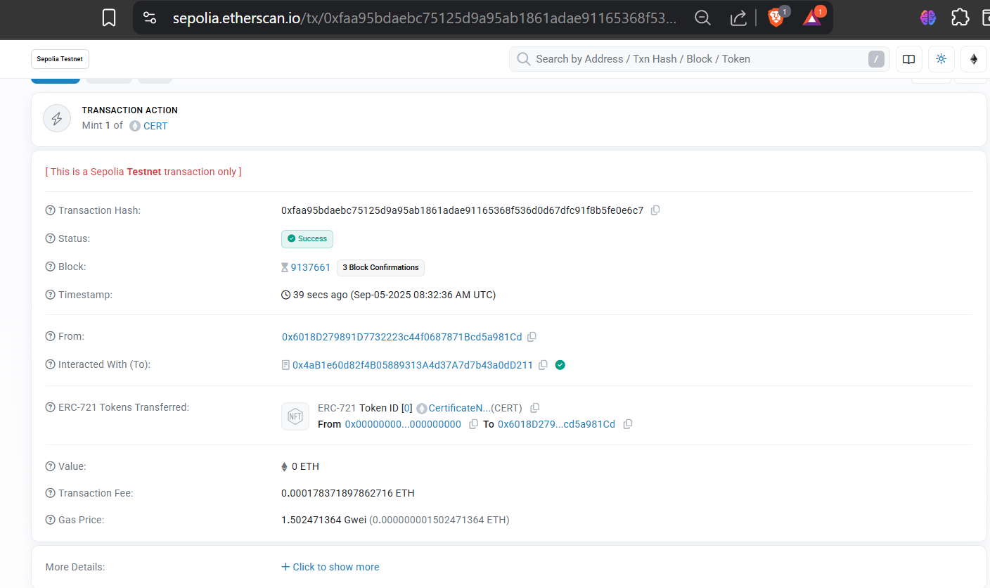 🚀 Blockchain Certificate System | Live on Sepolia